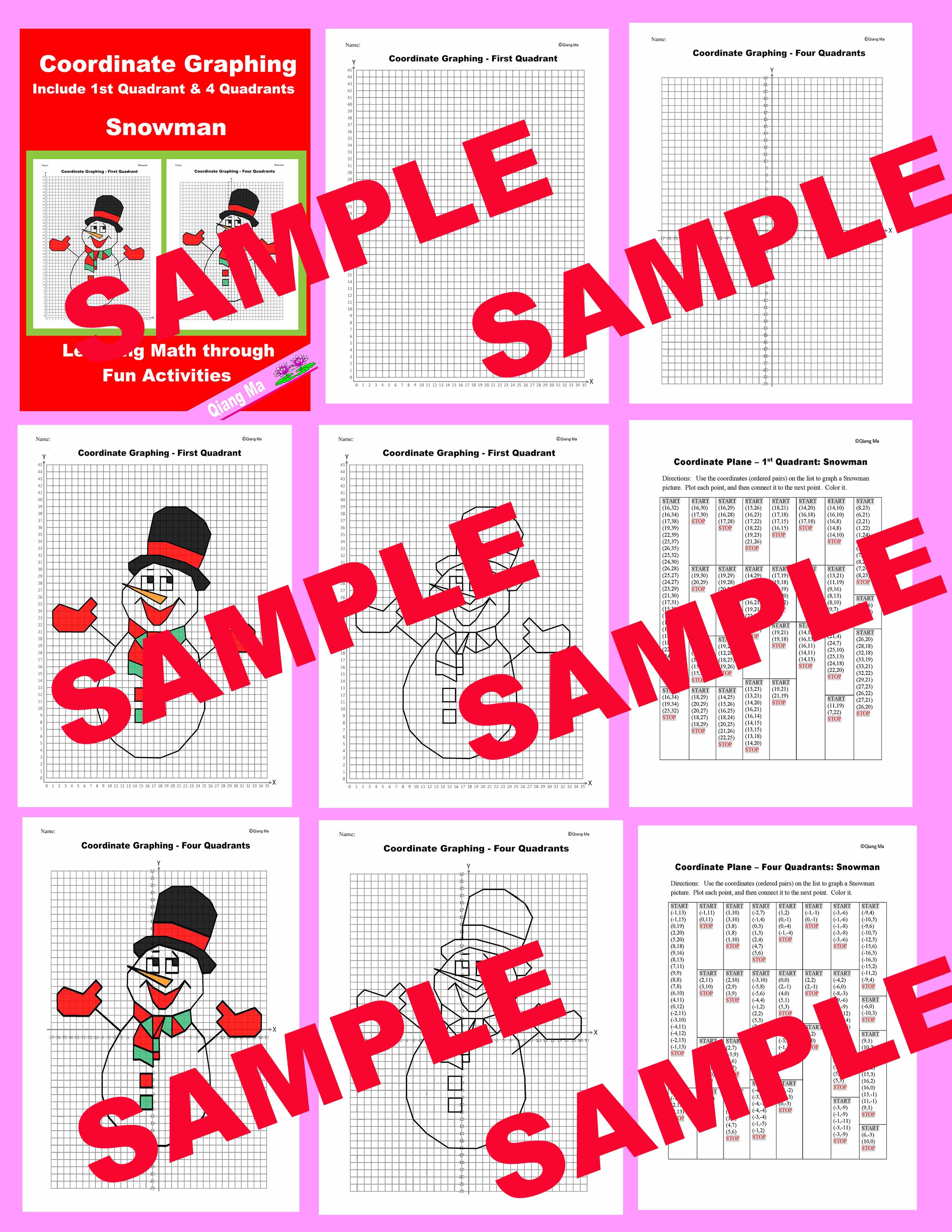 Christmas Coordinate Plane Graphing Picture- Christmas Bundle 5 in 1 ...