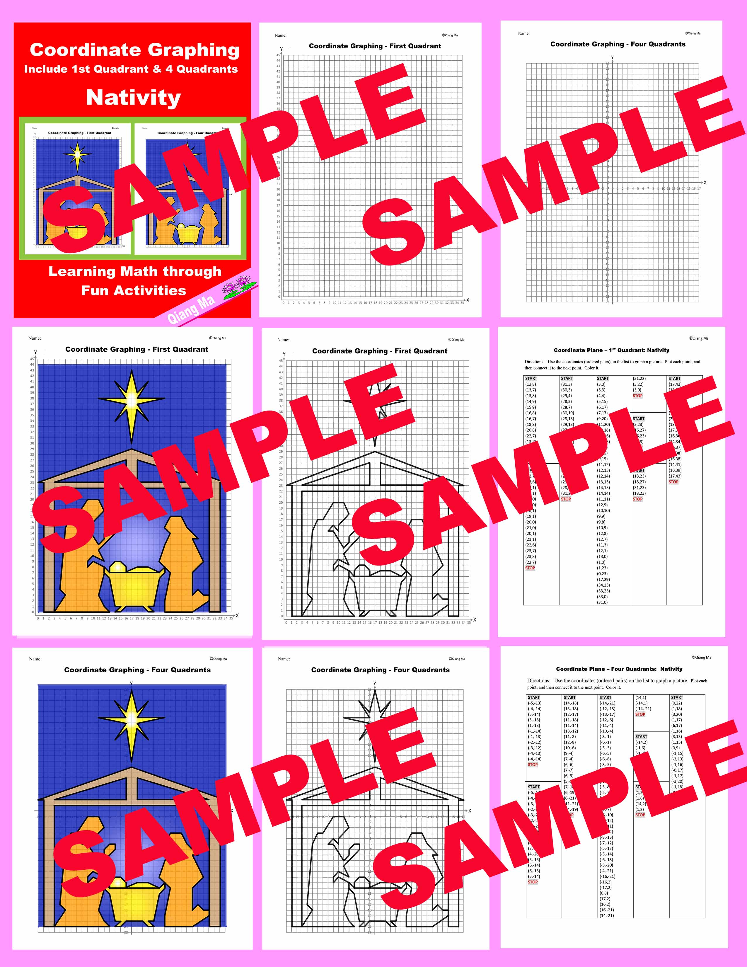 Christmas Coordinate Plane Graphing Picture- Nativity - Classful