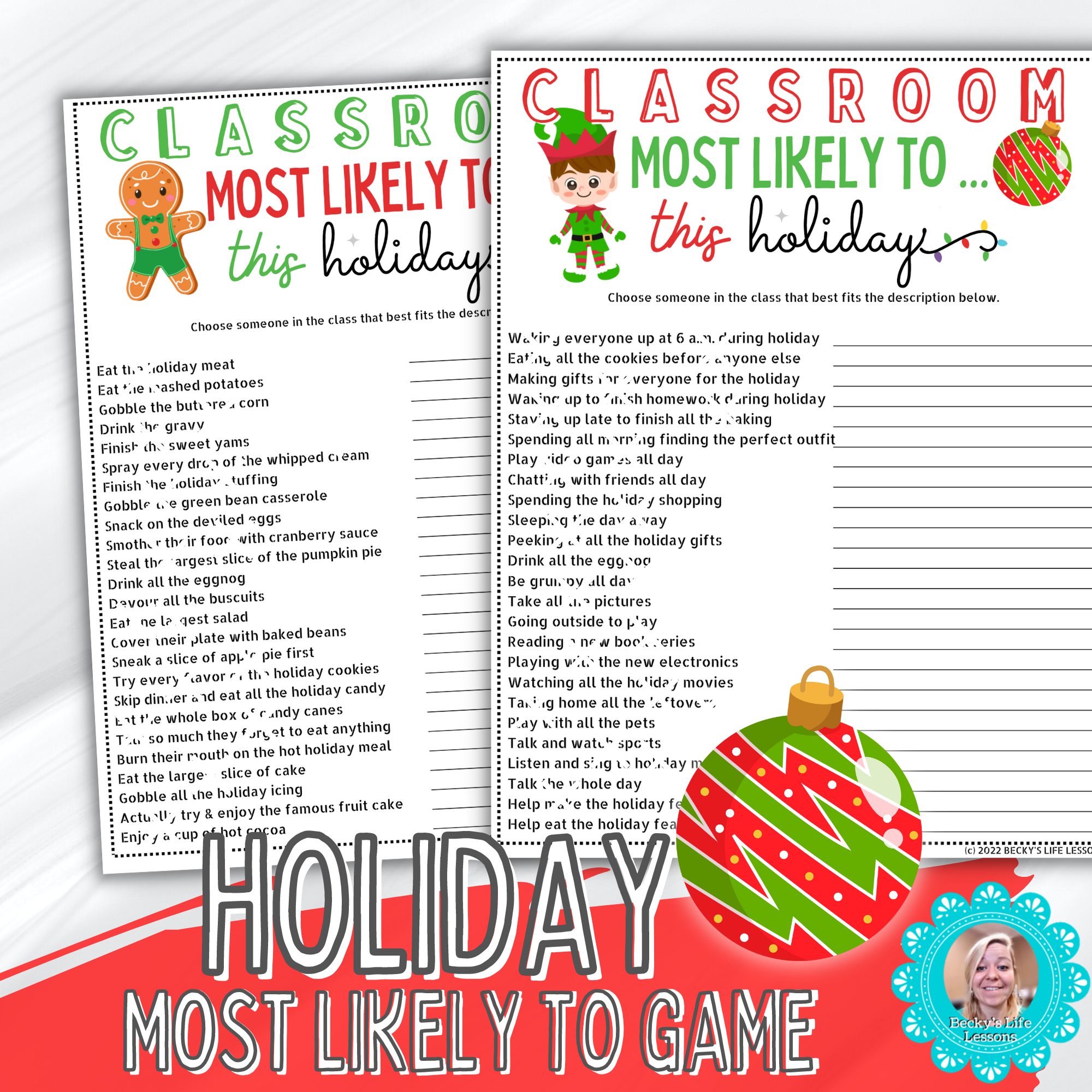 MOST LIKELY TO Class Holiday Game, Christmas Game, Hanukkah Game ...