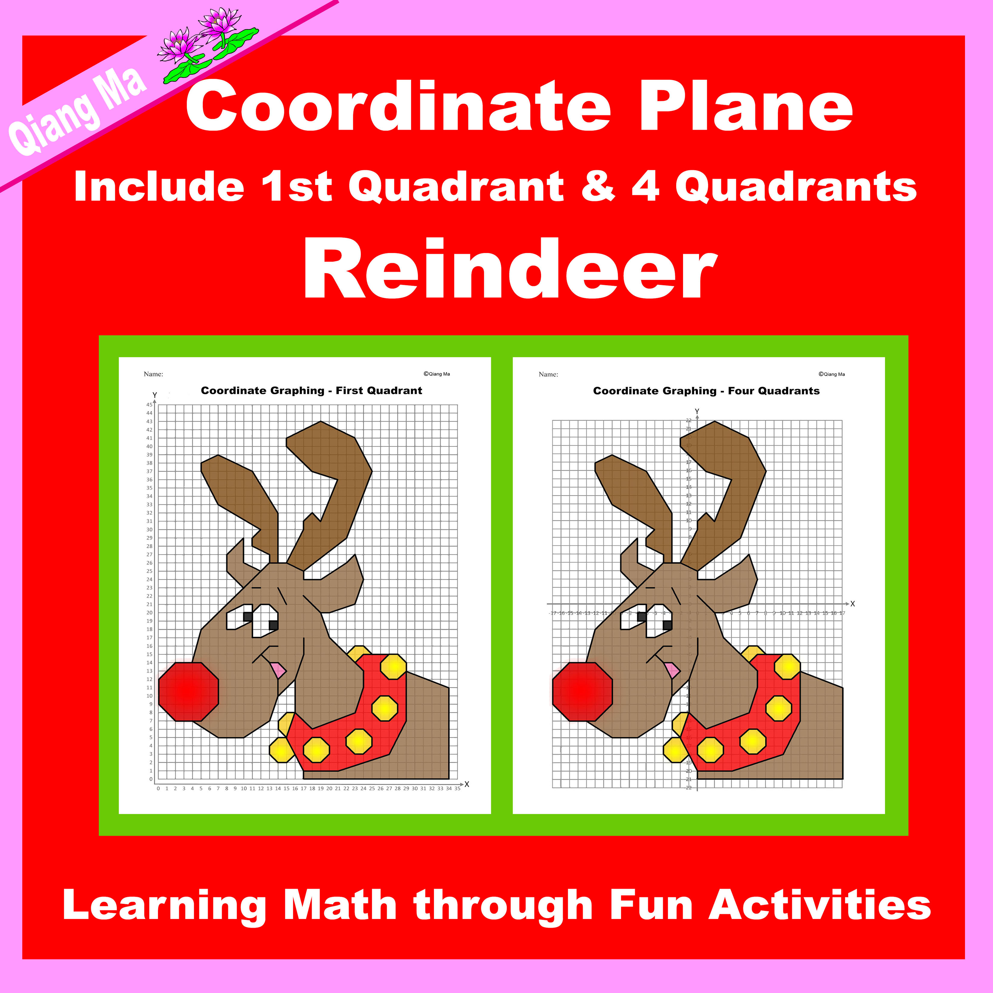 Christmas Coordinate Plane Graphing Picture- Reindeer II - Classful