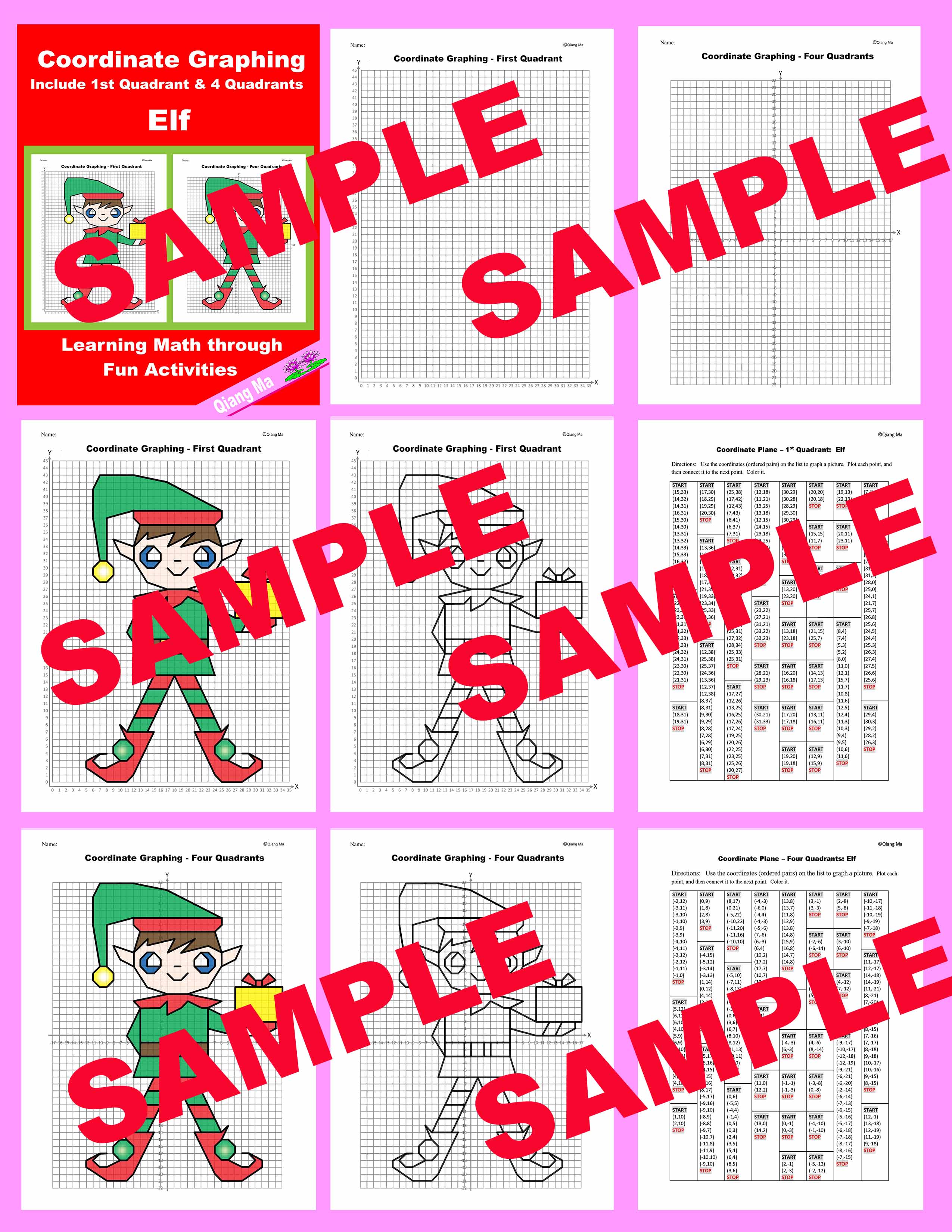 Christmas Coordinate Plane Graphing Picture- Elf - Classful