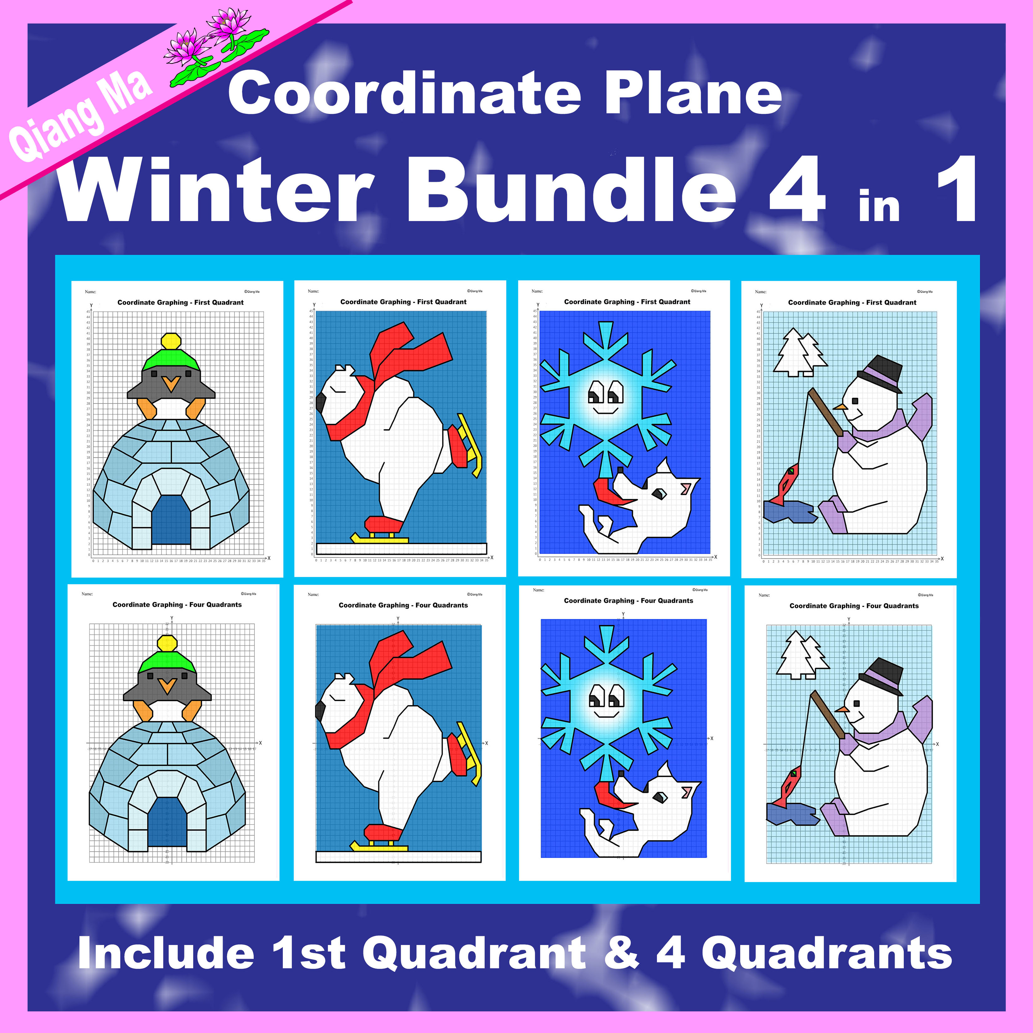 Winter Coordinate Plane Graphing Picture- Winter Bundle 4 in 1 - Classful