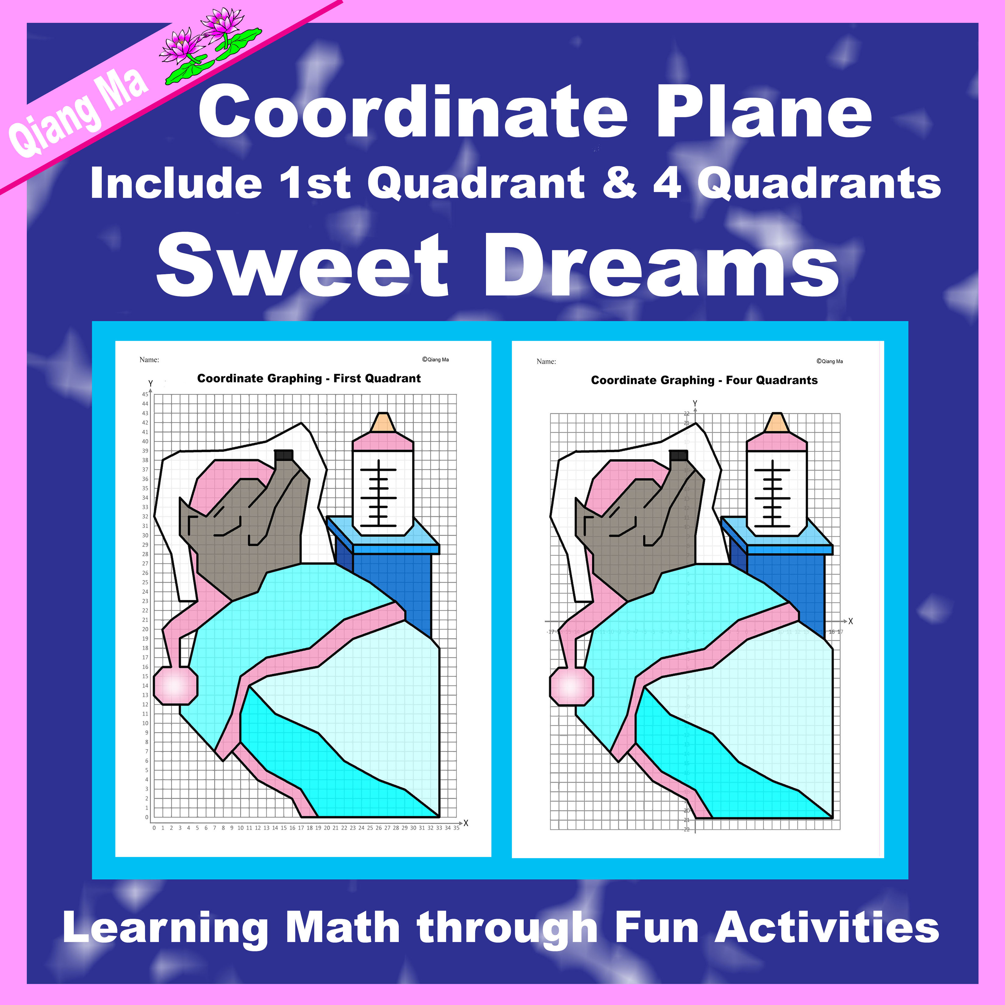 Winter Coordinate Plane Graphing Picture- Sweet Dreams - Classful