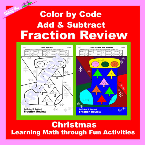 Christmas Color by Code- Add and Subtract Fraction Review - Classful
