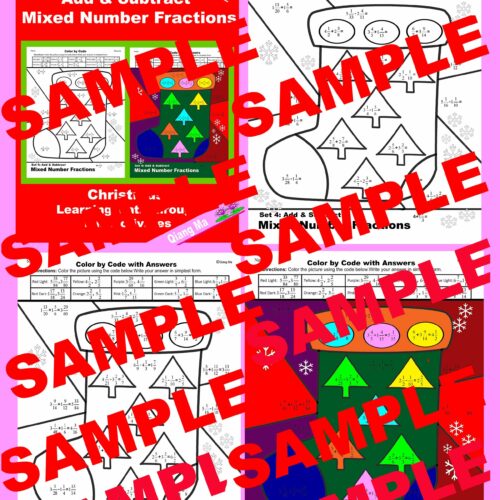 Christmas Color by Code- Add and Subtract Fractions 5 in 1 - Classful