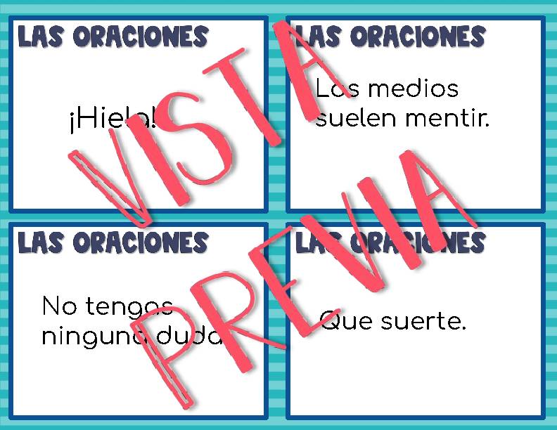 Las Oraciones Juego Memoria (Memory Game Complete Sentences in Spanish ...