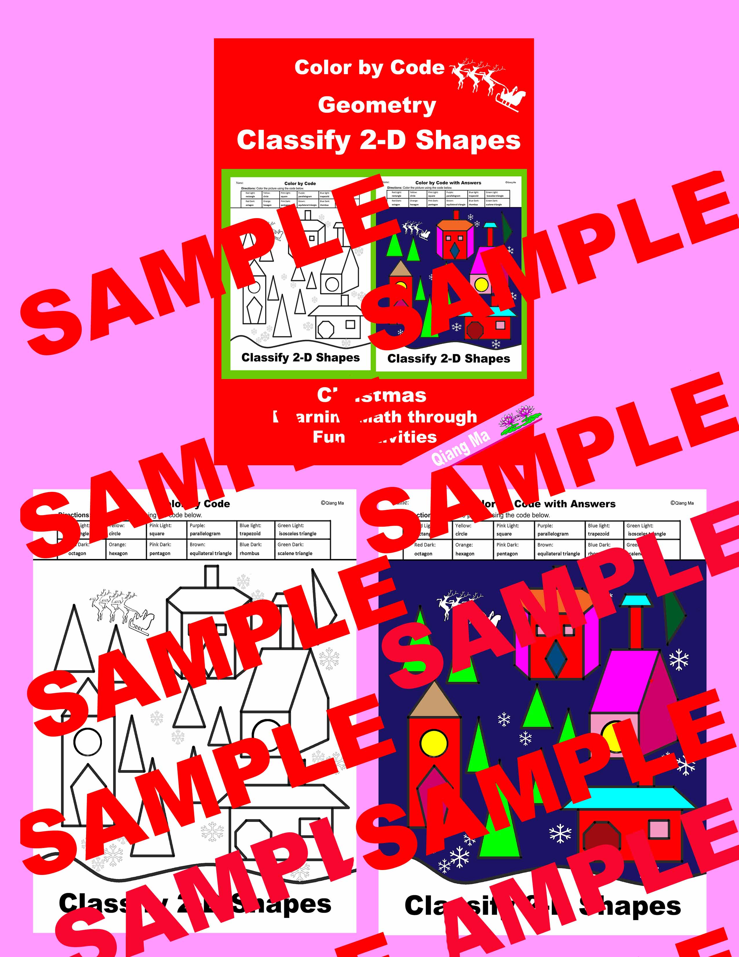 Christmas Color by Code- Classify 2-D Shapes - Classful