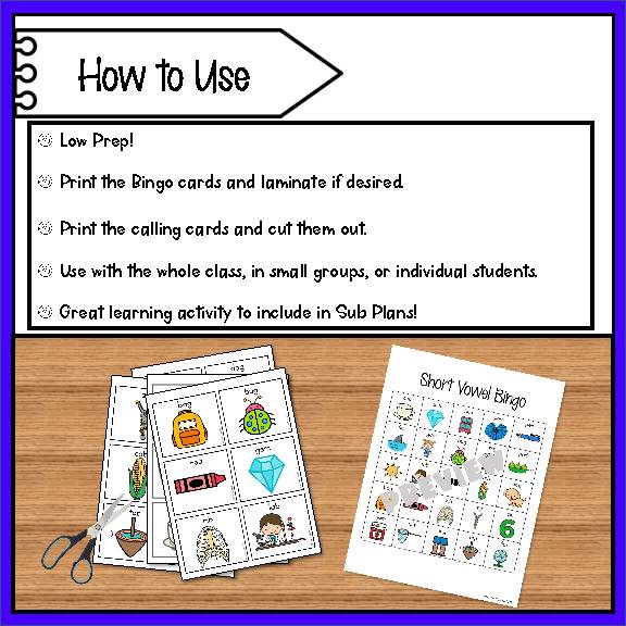 Bingo with Short Vowels in CVC Words - Classful