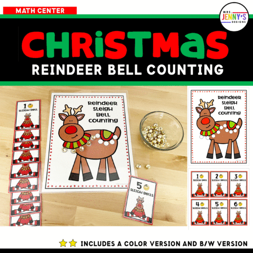 Christmas Reindeer Sleigh Bell Counting Math Activity for Preschool ...