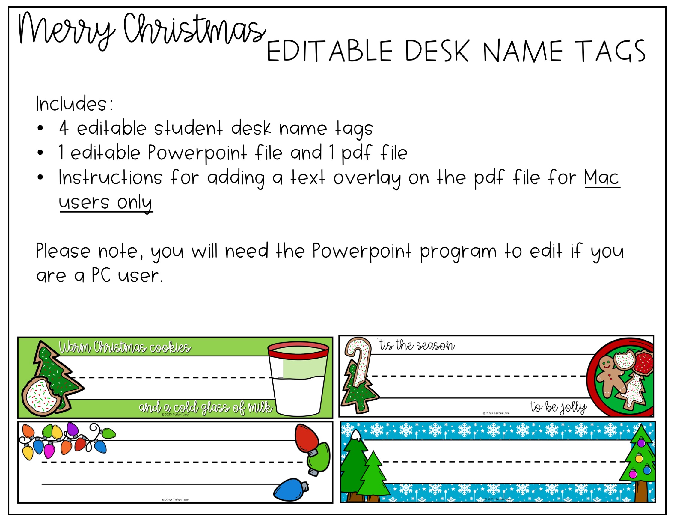 Editable Desk Name Tags | Christmas Themed Name Plates - Classful