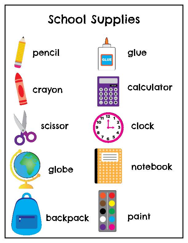 Back to School School Supply Picture Word Wall - Classful