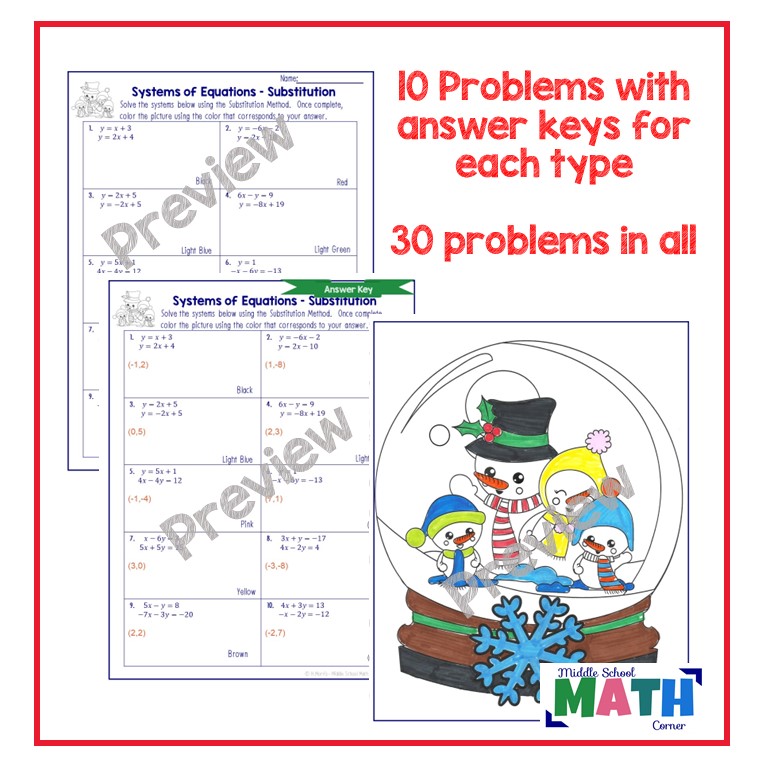 Christmas and Winter Systems of Equations Coloring Activity - Classful
