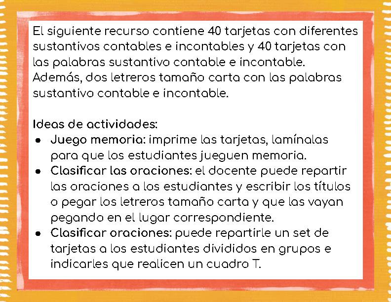 Sustantivos Contables Palabras INCONTABLES “convertidas” En