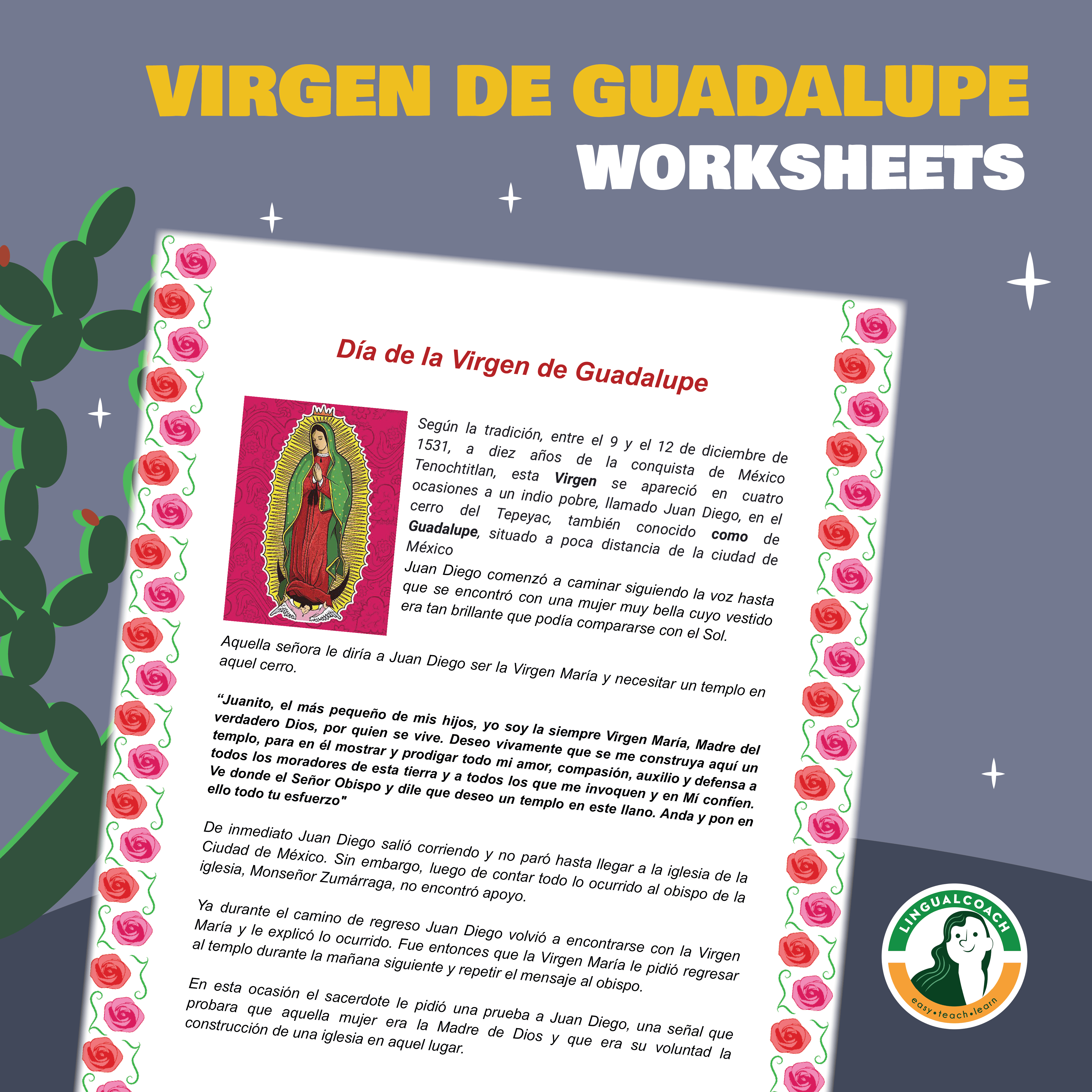 La Virgen de Guadalupe Spanish Worksheets - Classful