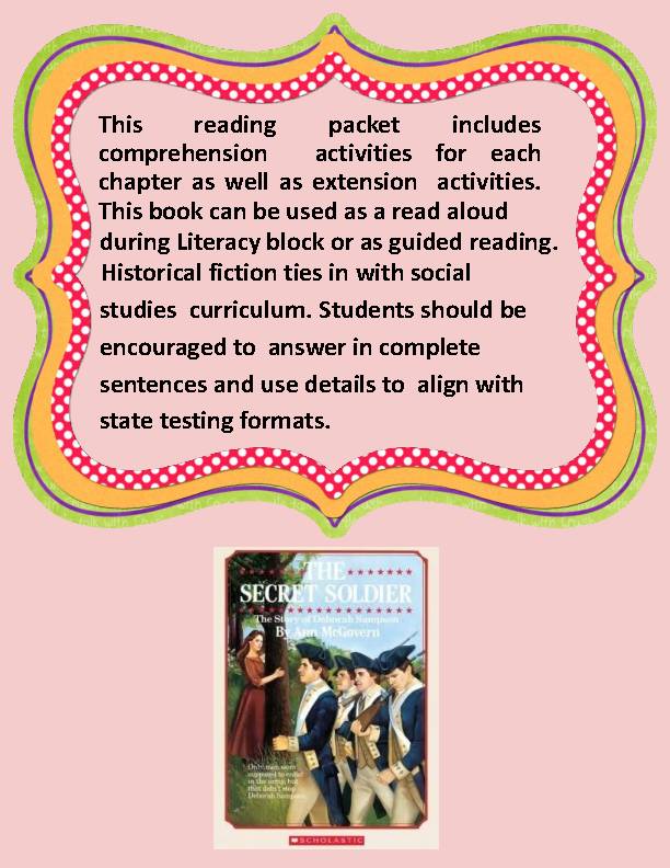 SECRET SOLDIER BY ANN MCGOVERN READING COMPREHENSION & ACTIVITIES UNIT ...