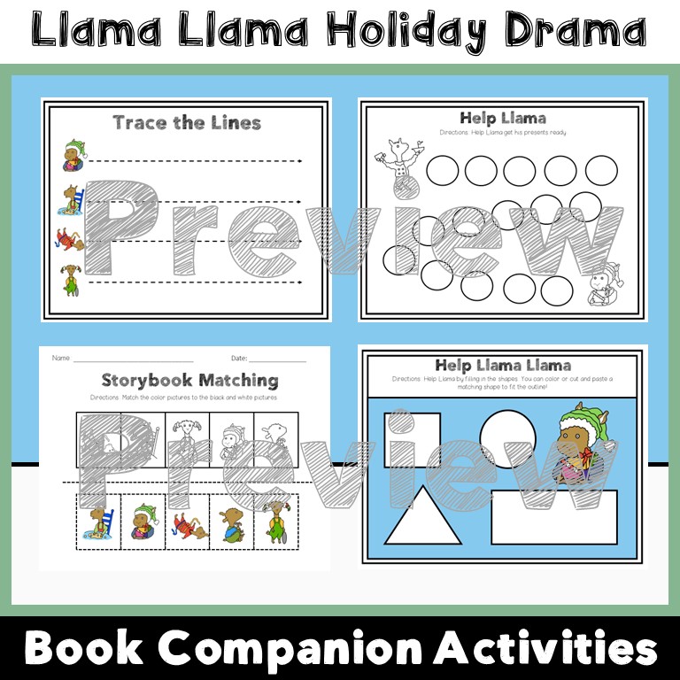 Llama Llama Holiday Drama- Book Companion Activities for Preschool ...