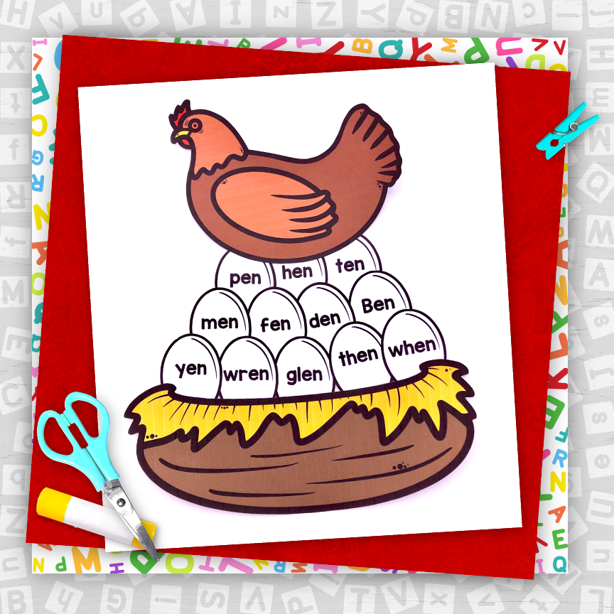 Short E Vowel Craft | EN Hen | EN Word Family - Classful