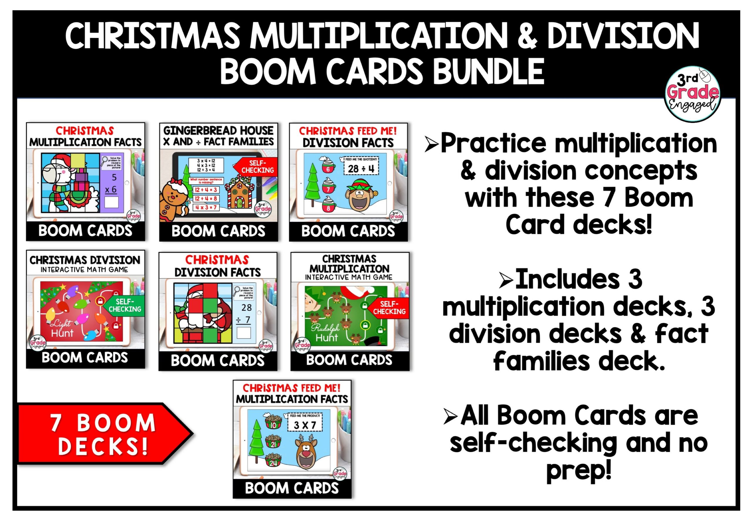 Christmas Multiplication and Division Math Boom Cards Bundle - Classful