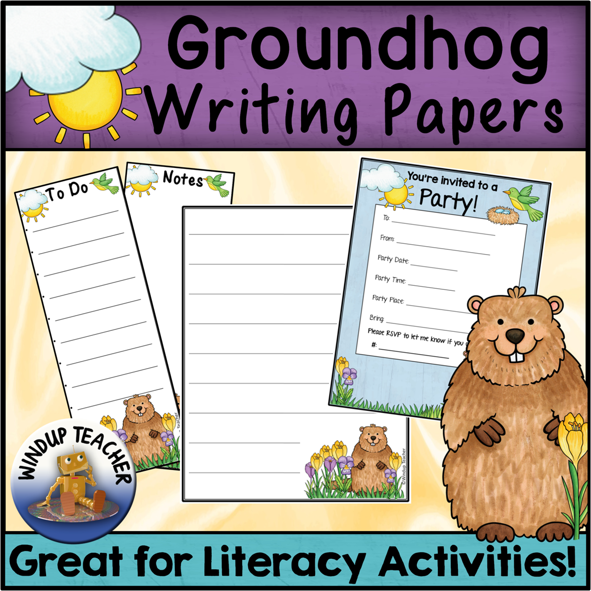 Groundhog Day Writing Paper Color & B&W Activity Sheets - Classful