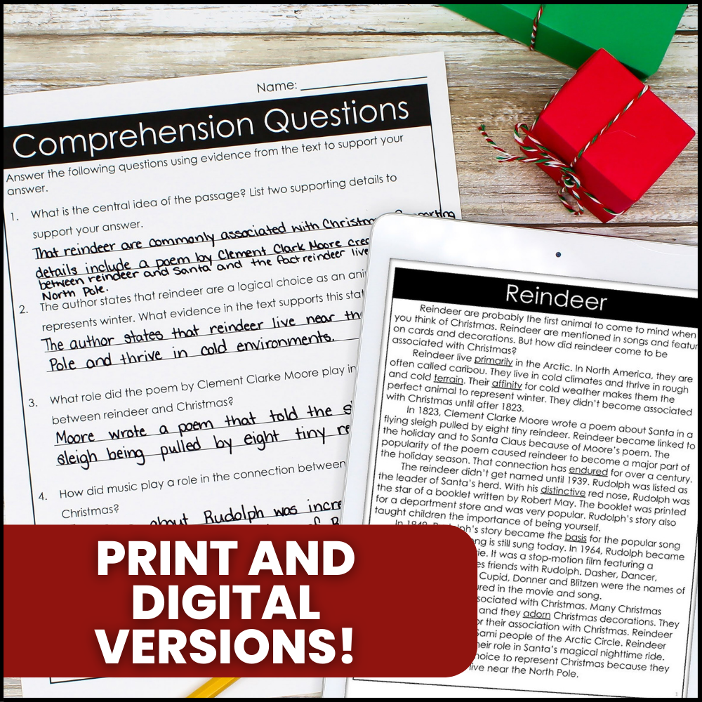 Reindeer Differentiated Reading Comprehension Passage Printable ...