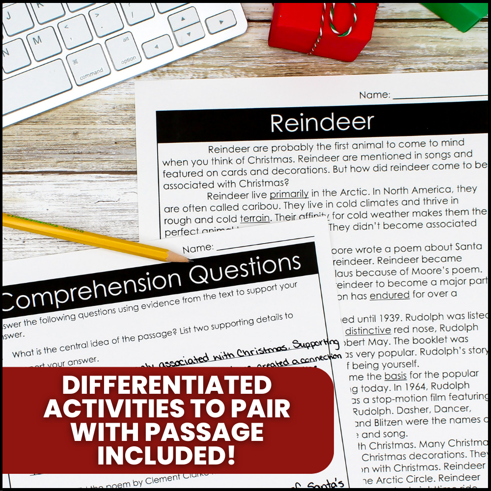 Reindeer Differentiated Reading Comprehension Passage Printable ...
