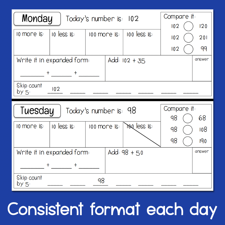 2nd Grade Number of the Day Math Worksheets - Classful