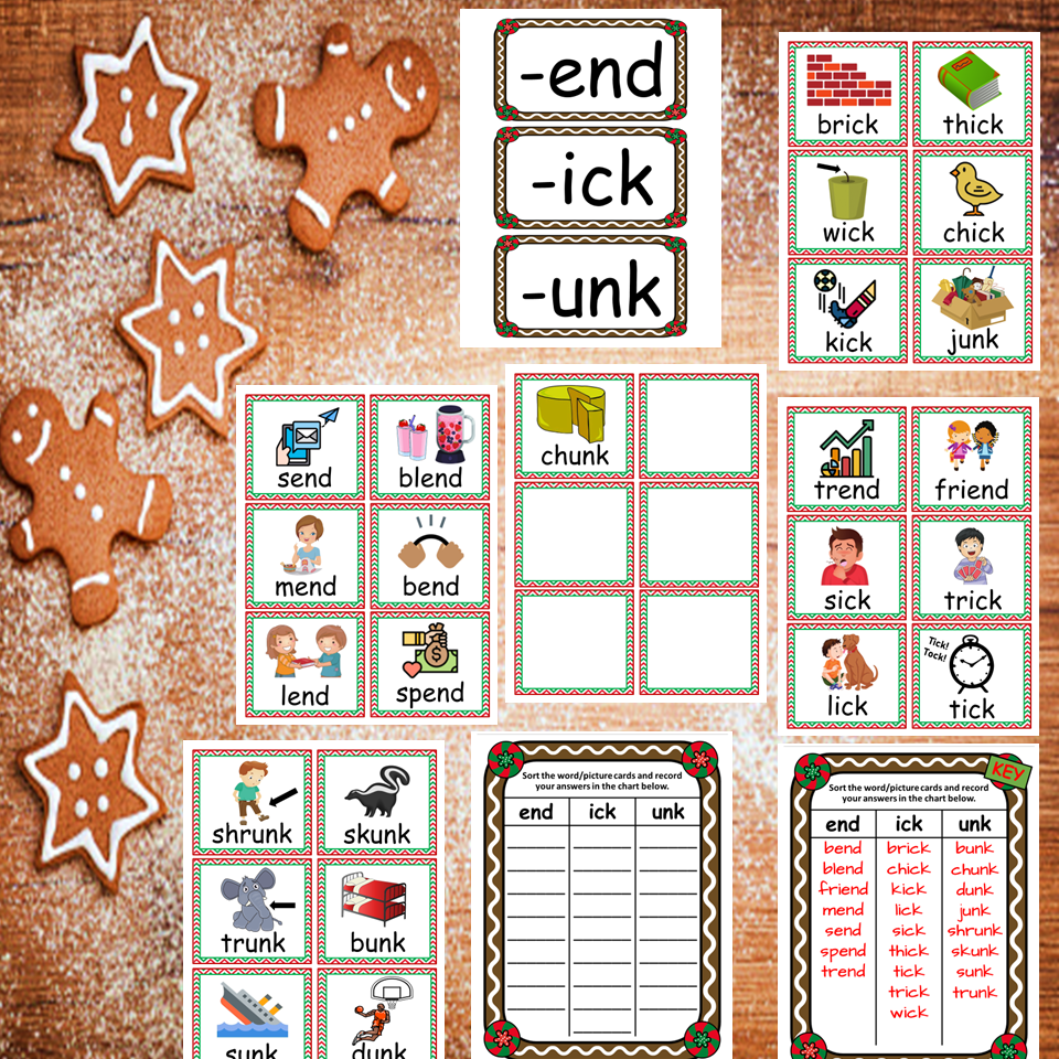 Final Consonant Blends - END, ICK, UNK - Holiday Phonics Activities ...