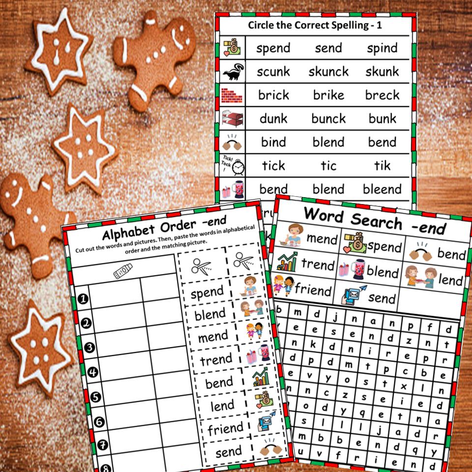Final Consonant Blends - END, ICK, UNK - Holiday Phonics Activities ...