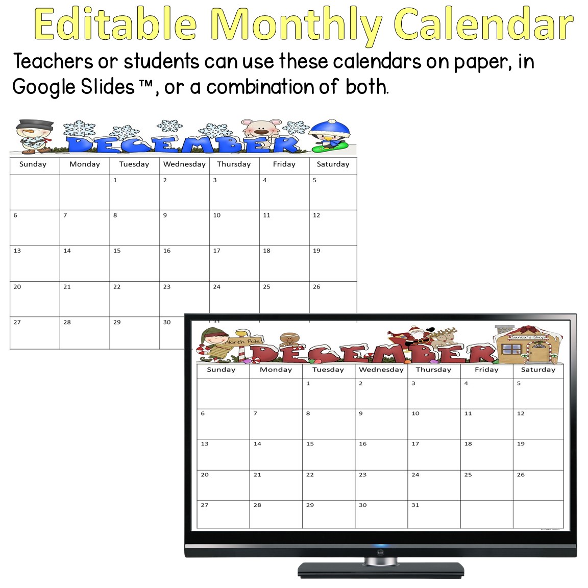 Editable Monthly Calendar - Classful