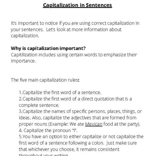 ELA Editing Writing for Correct Capitalization -middle high school ...