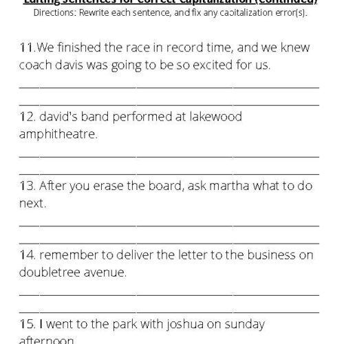 ELA Editing Writing for Correct Capitalization -middle high school ...