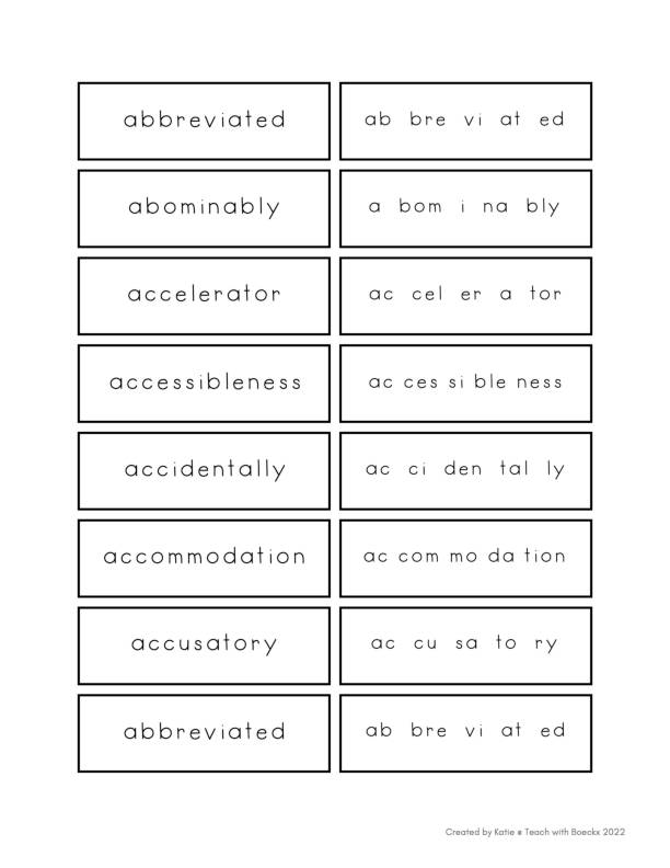Multisyllabic Word Cards - 5 Syllable Words - Classful