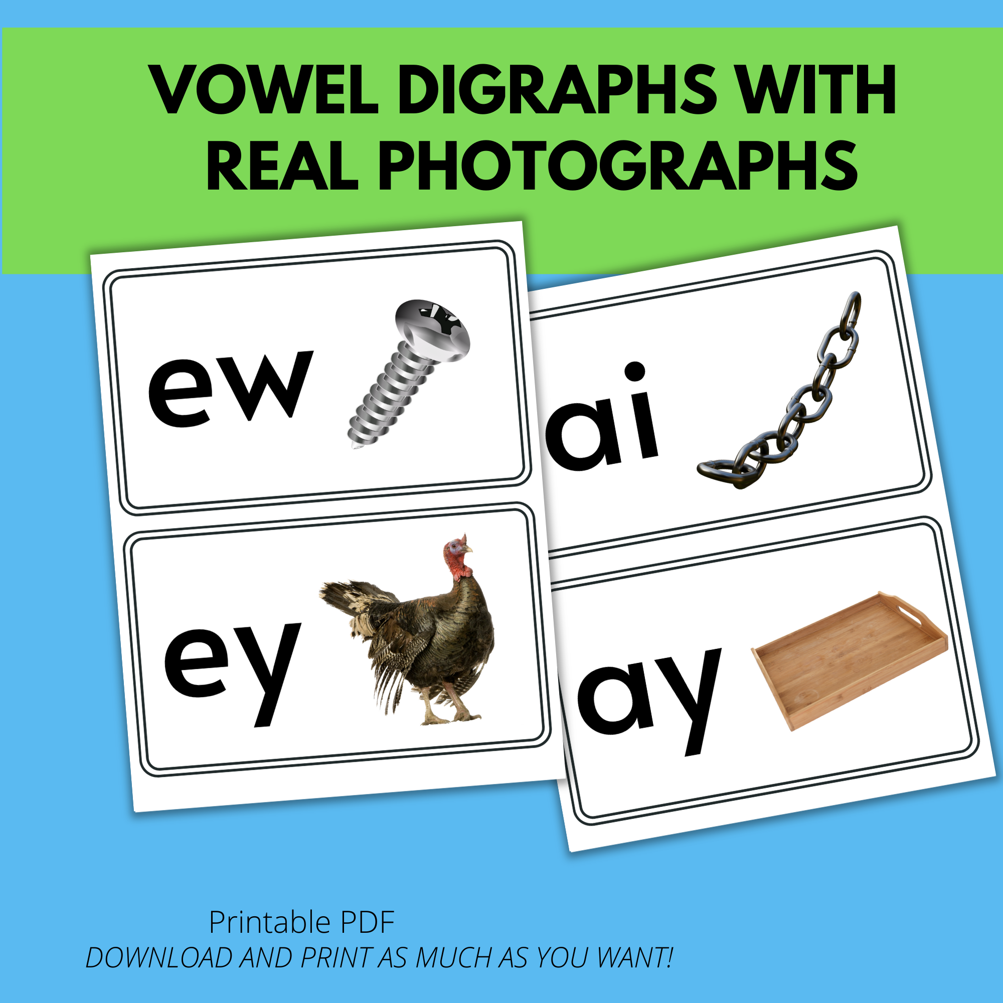 Vowel Digraph Cards, Vowel Digraph Flash Cards, Phonics Cards - Classful
