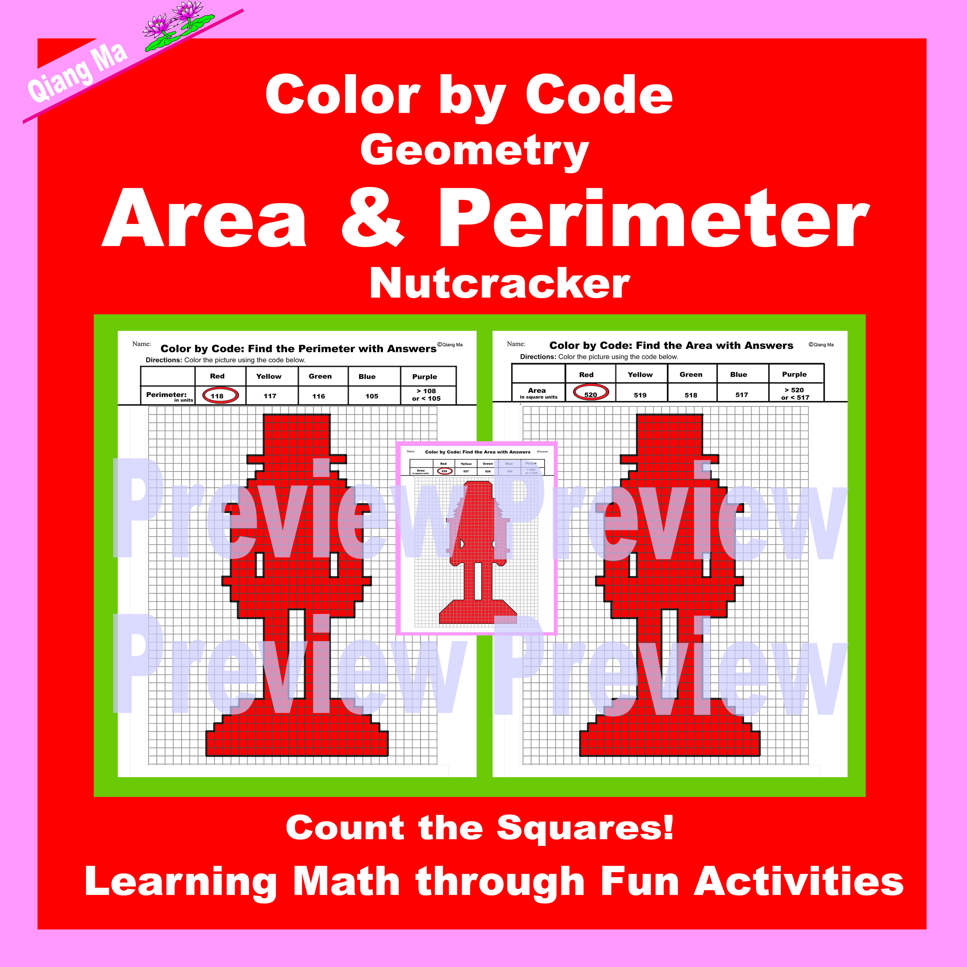 Christmas Color by Code- Area and Perimeter- Count Squares- Nutcracker ...