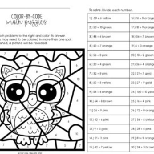 Division Facts Color By Number - Classful