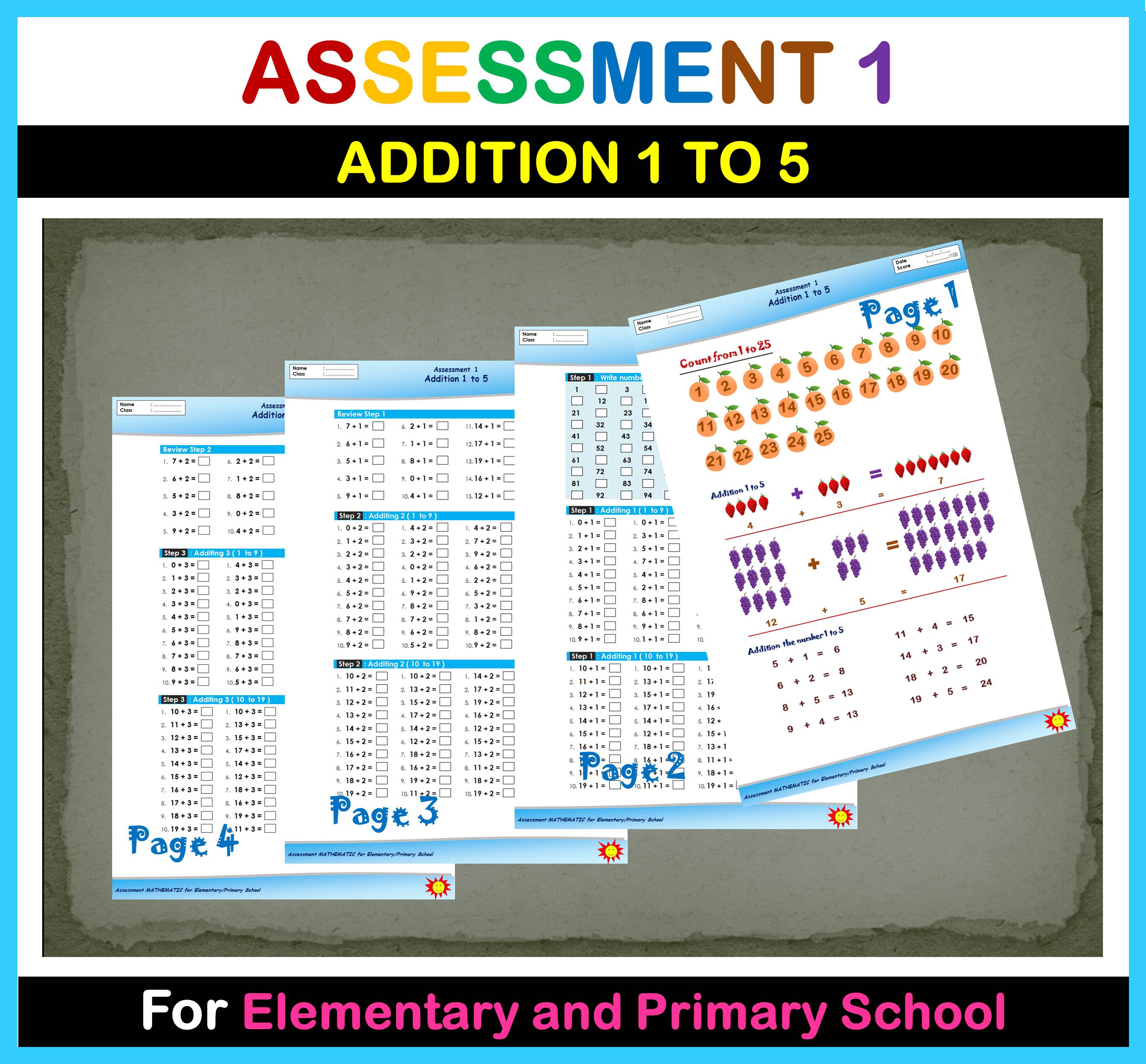 Math Addition Assessment 1 For Elementary and Primary School - Classful