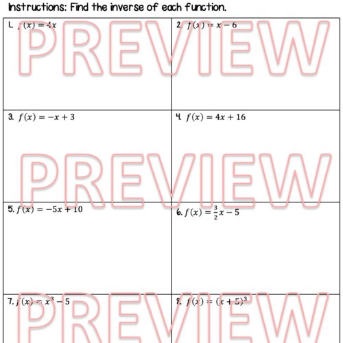 Finding Inverses of Functions Clue Mystery Activity - Classful