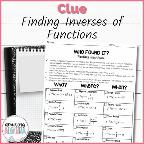 Finding Inverses of Functions Clue Mystery Activity - Classful