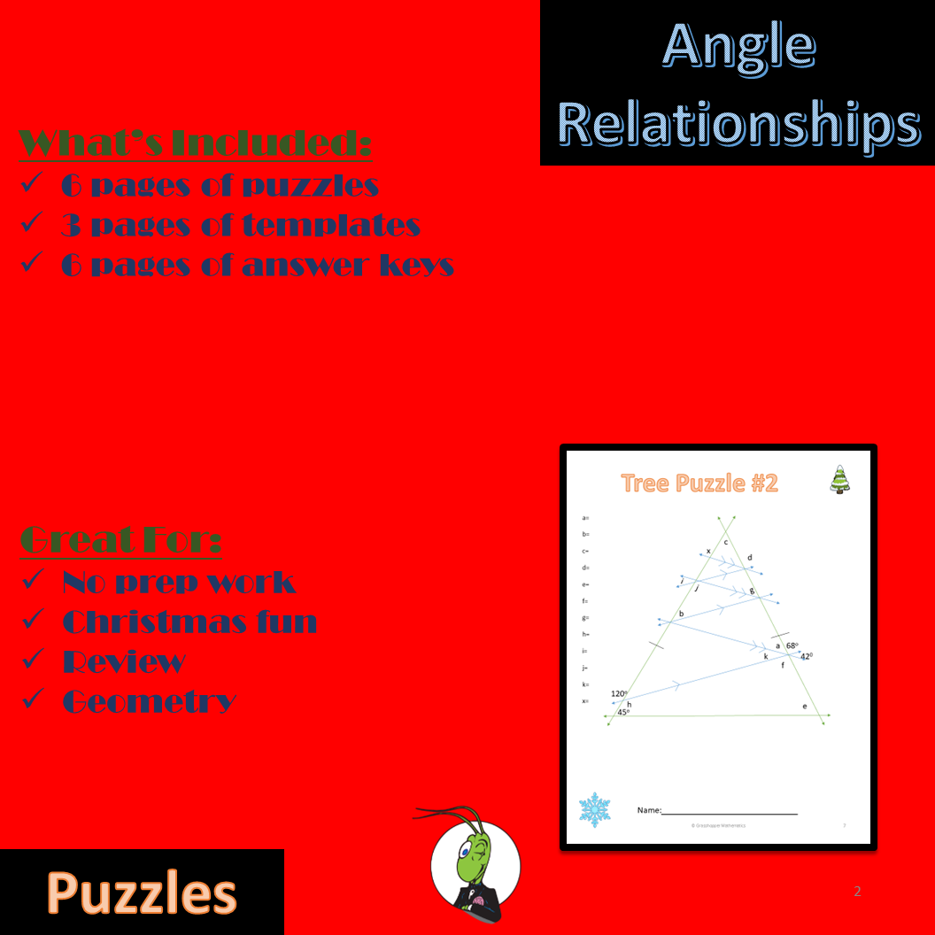 Christmas Missing Angles Puzzle Geometry | Angle Relationships - Classful