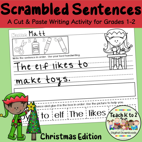 Sentence Fluency Grades 1-2 Scrambled Sentences Cut and Paste Christmas ...