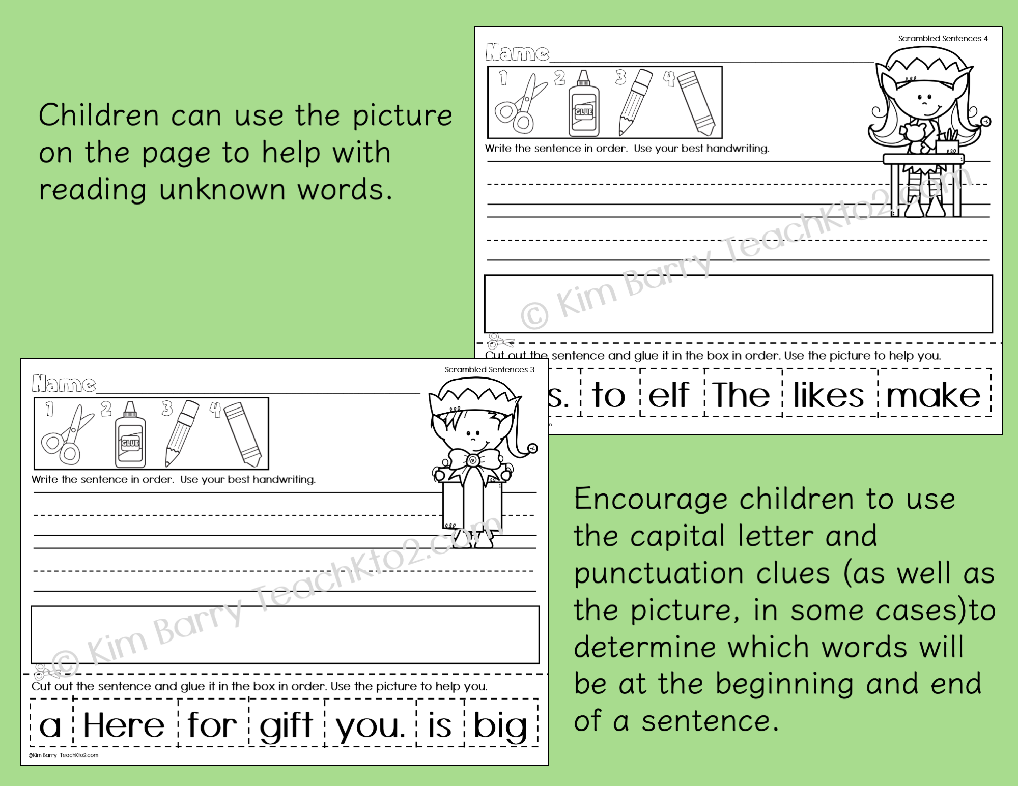 Sentence Fluency Grades 1-2 Scrambled Sentences Cut and Paste Christmas ...