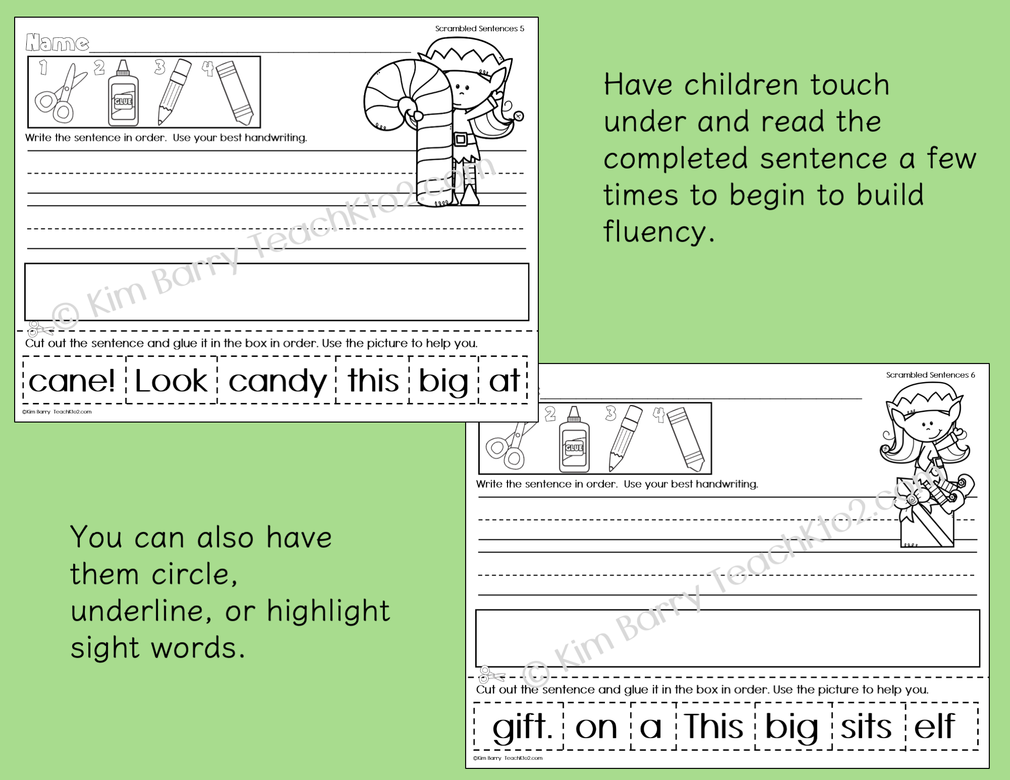 Sentence Fluency Grades 1-2 Scrambled Sentences Cut and Paste Christmas ...