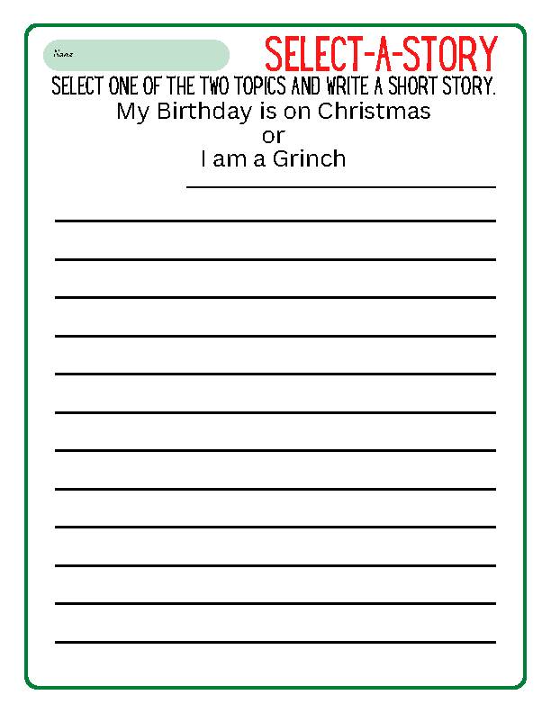 Select A Story Christmas Themed 25 printable pages, 2 choices per page ...