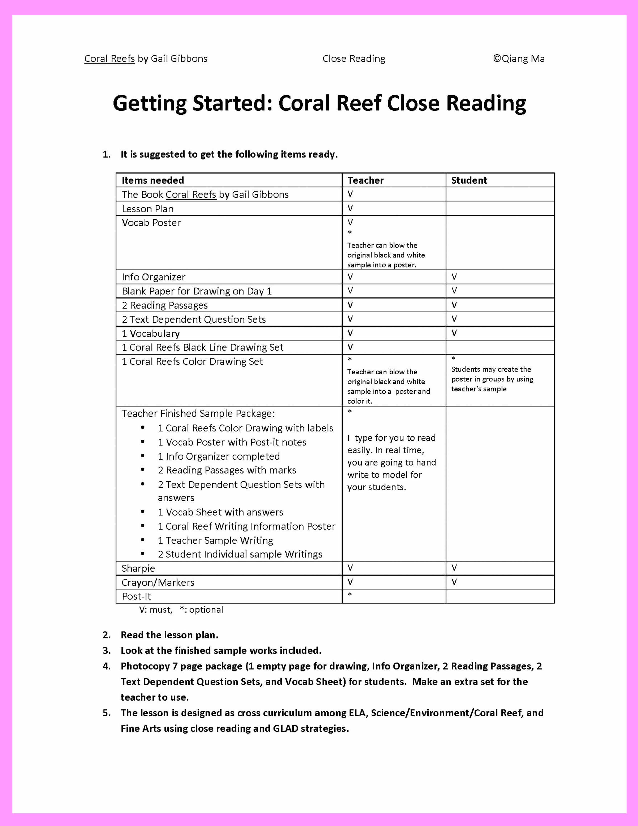 Close Reading- Coral Reefs by Gail Gibbons - Classful