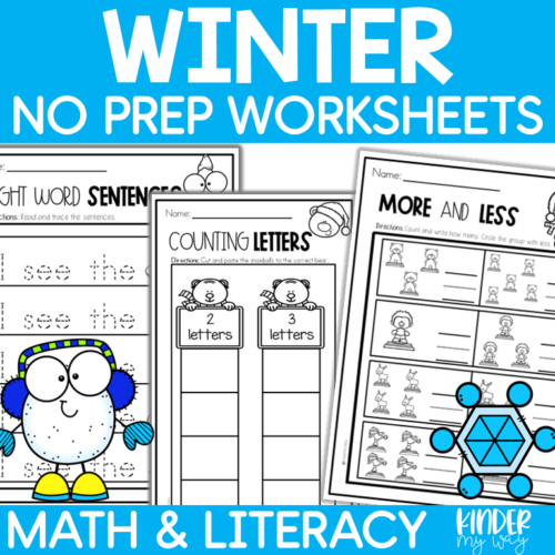 Winter Math and Literacy Worksheets for PreK and K | No Prep Winter ...