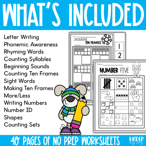 Winter Math and Literacy Worksheets for PreK and K | No Prep Winter ...