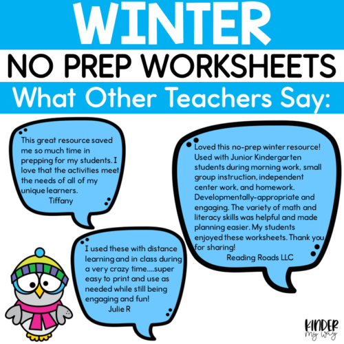 Winter Math and Literacy Worksheets for PreK and K | No Prep Winter ...