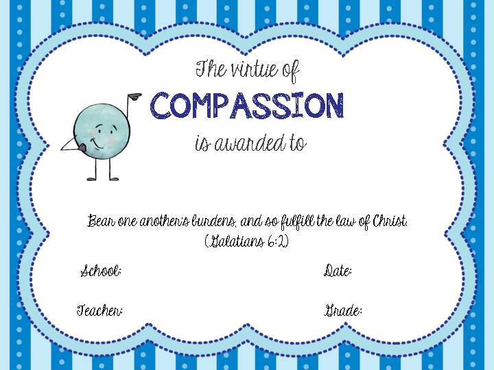 Editable Christian Virtue Awards with Scripture (Blue Striped) - Classful