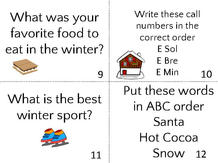 30 December Library Task Cards for Winter - Classful
