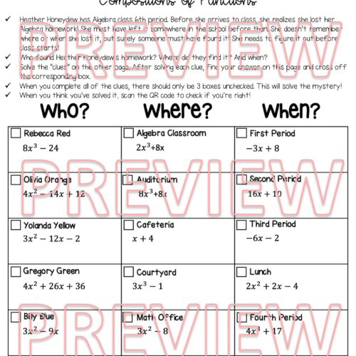 Function Compositions Clue Mystery Activity - Classful